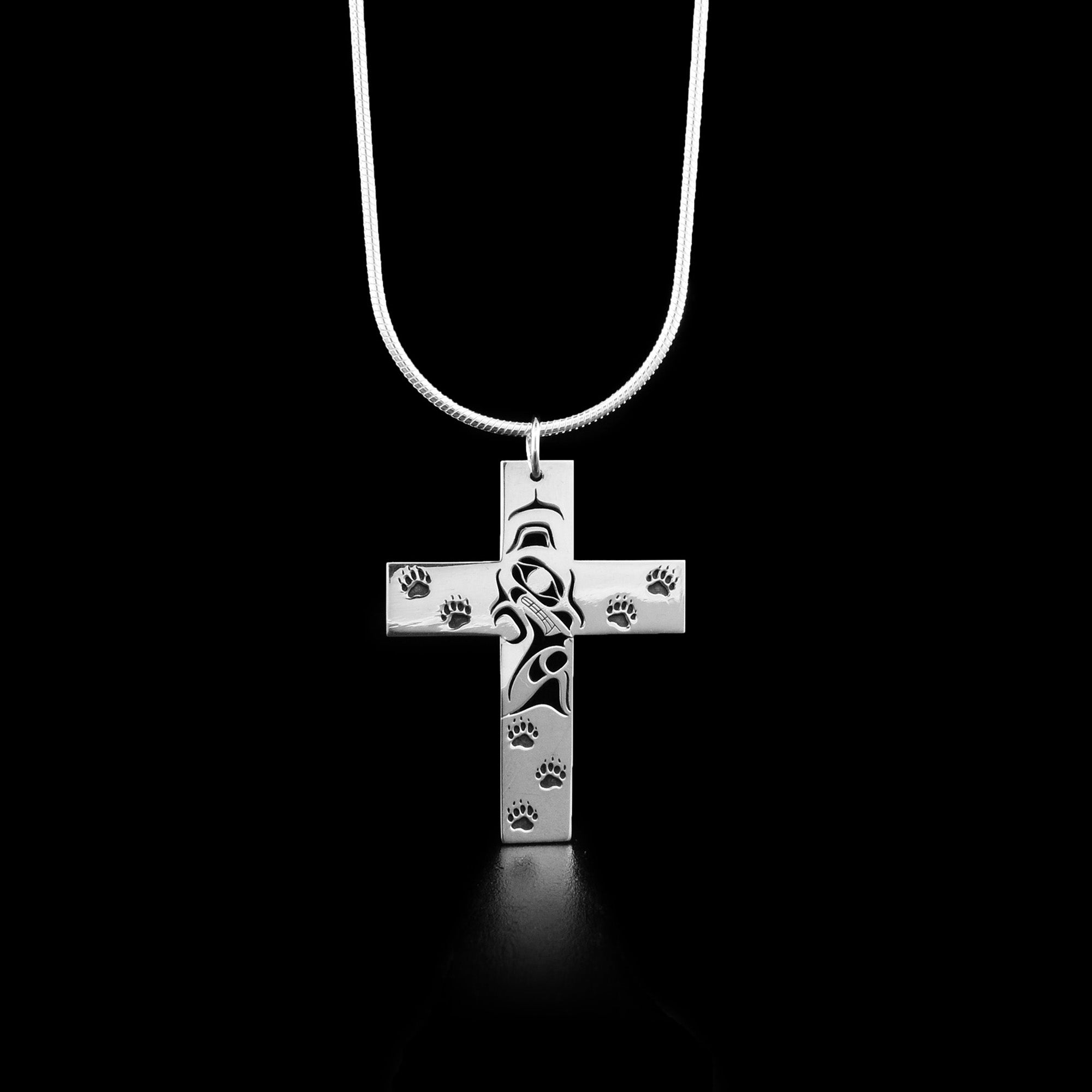Sterling Silver Mini Bear Cross Pendant Artinas Jewellery