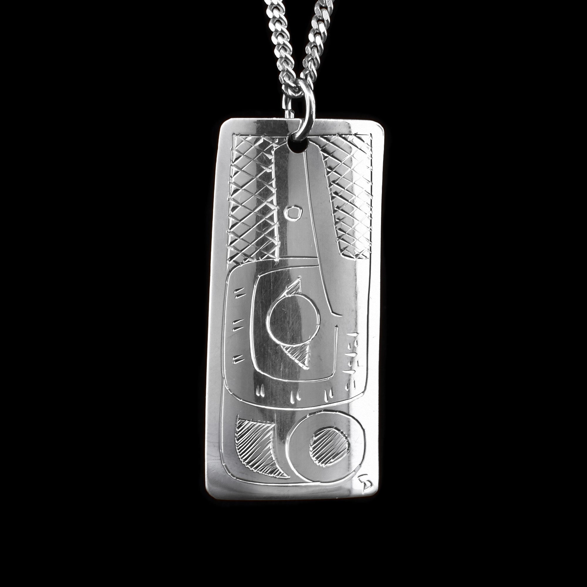 Wide Rectangle Hummingbird and Wolf Pendant