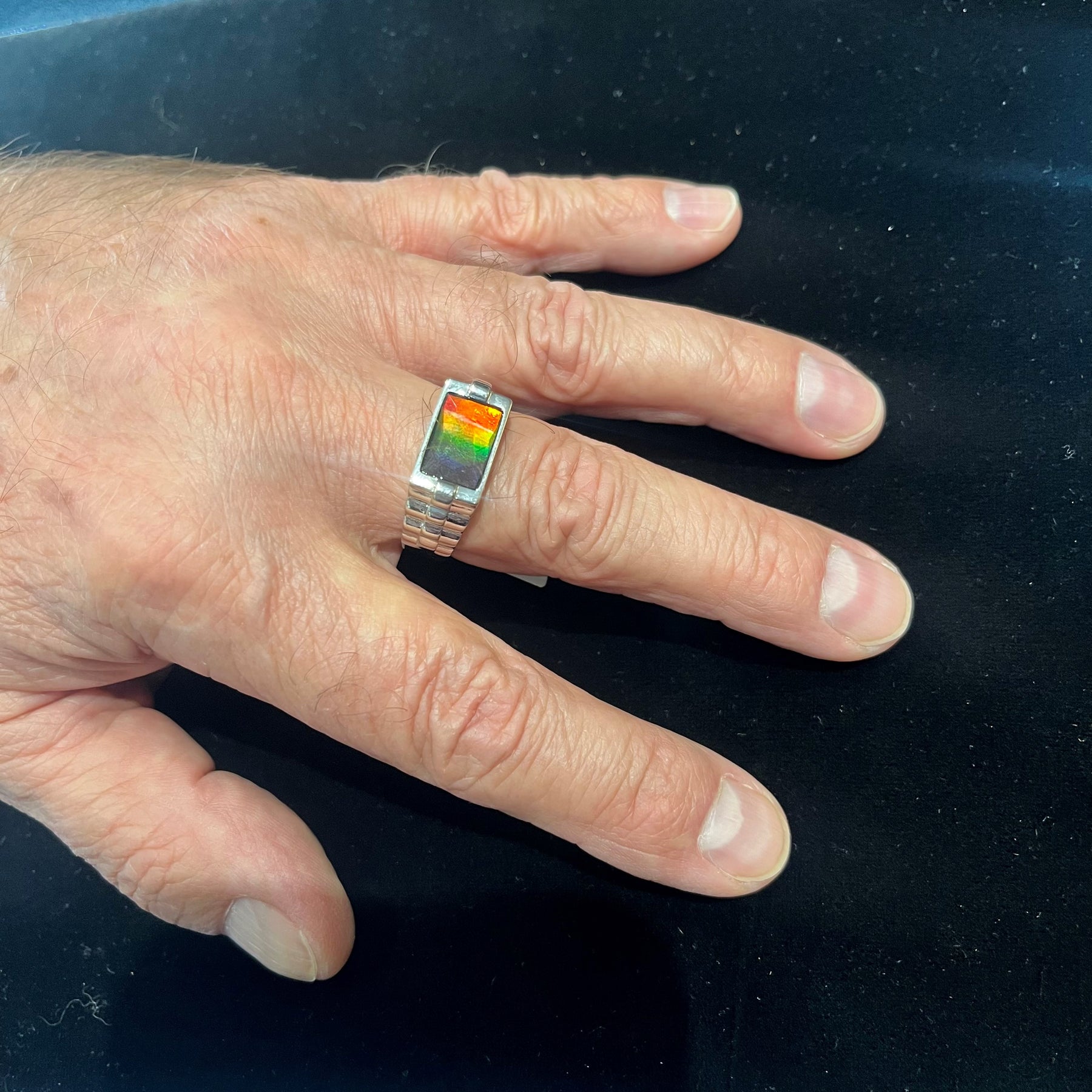 Rectangular Ammolite Sterling Silver Ring | Artina's Jewellery