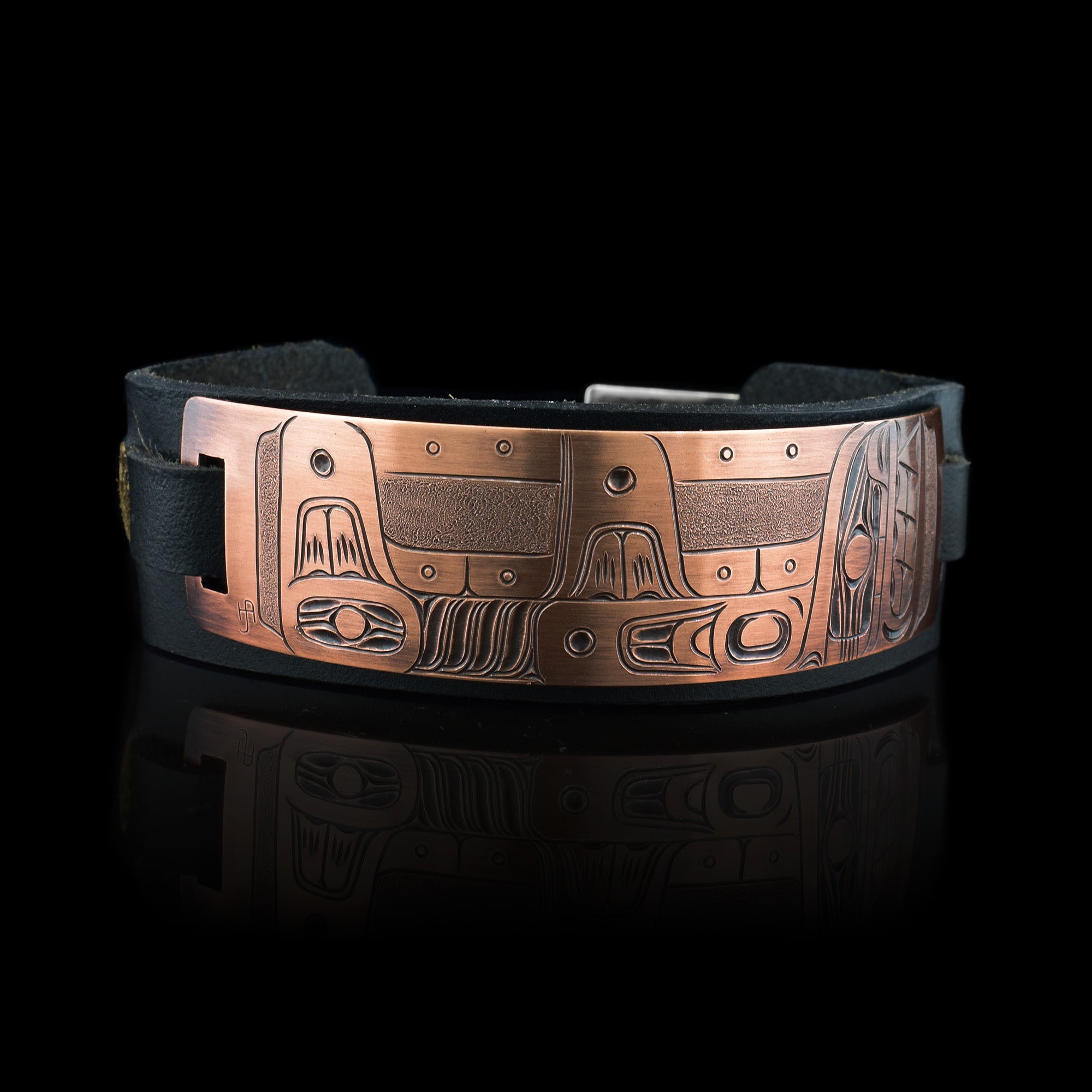 Orca 7/8" Copper and Leather Cuff Bracelet