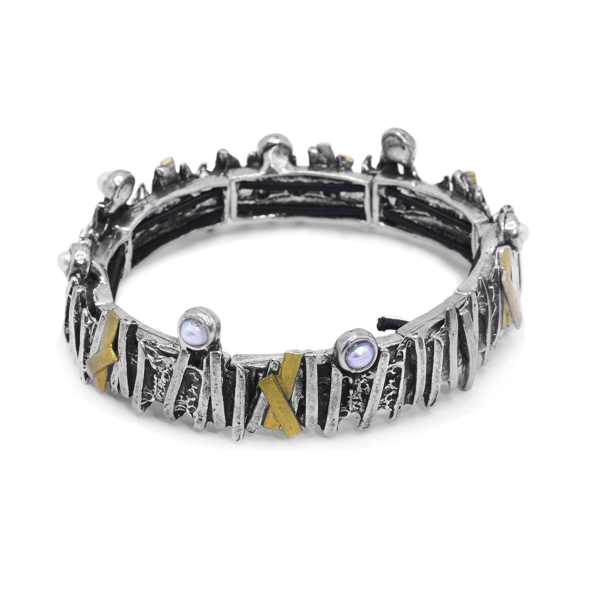 Gold Pewter and Pearl Bracelet Bangle | Artina's Jewellery