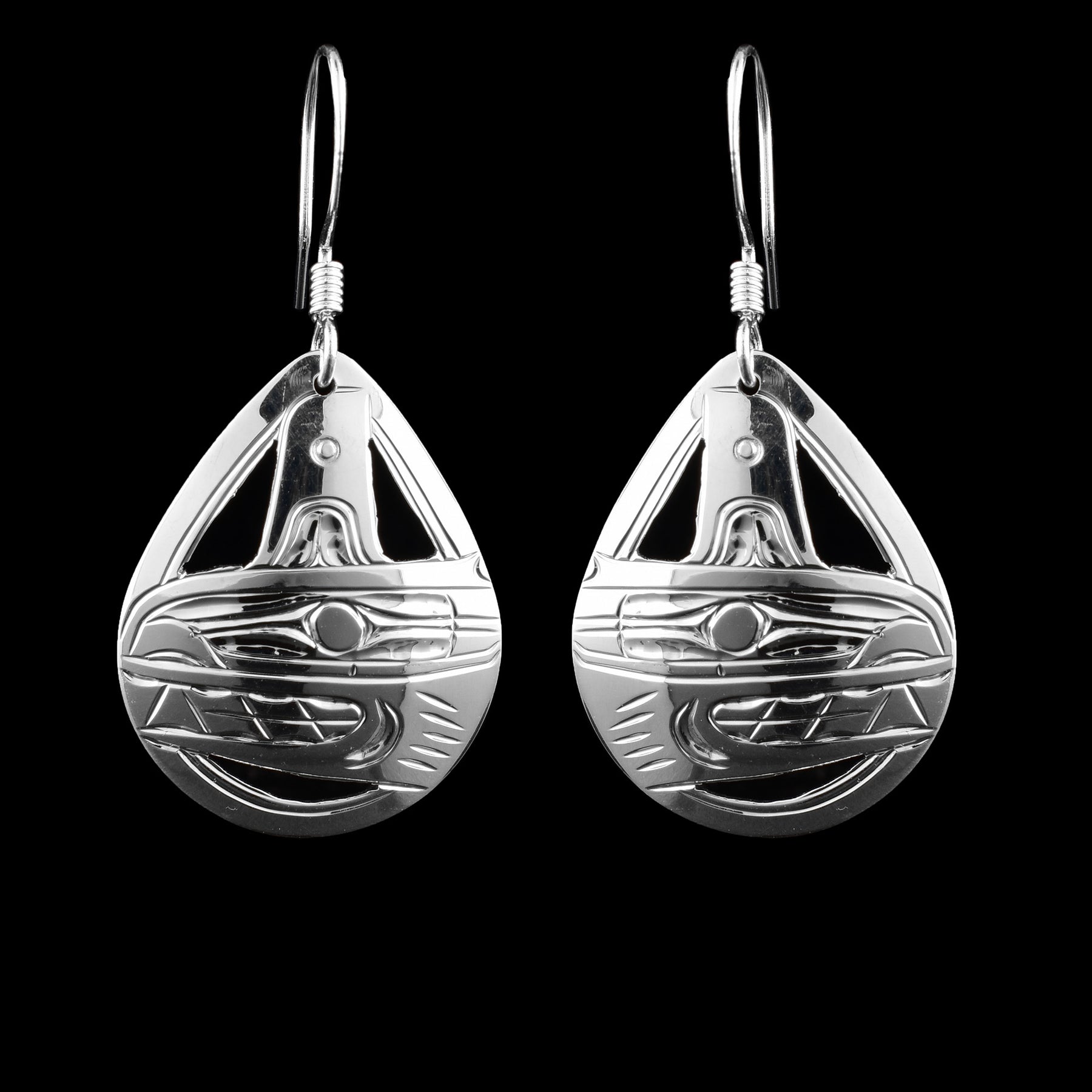 Sterling Silver Teardrop Orca Earrings