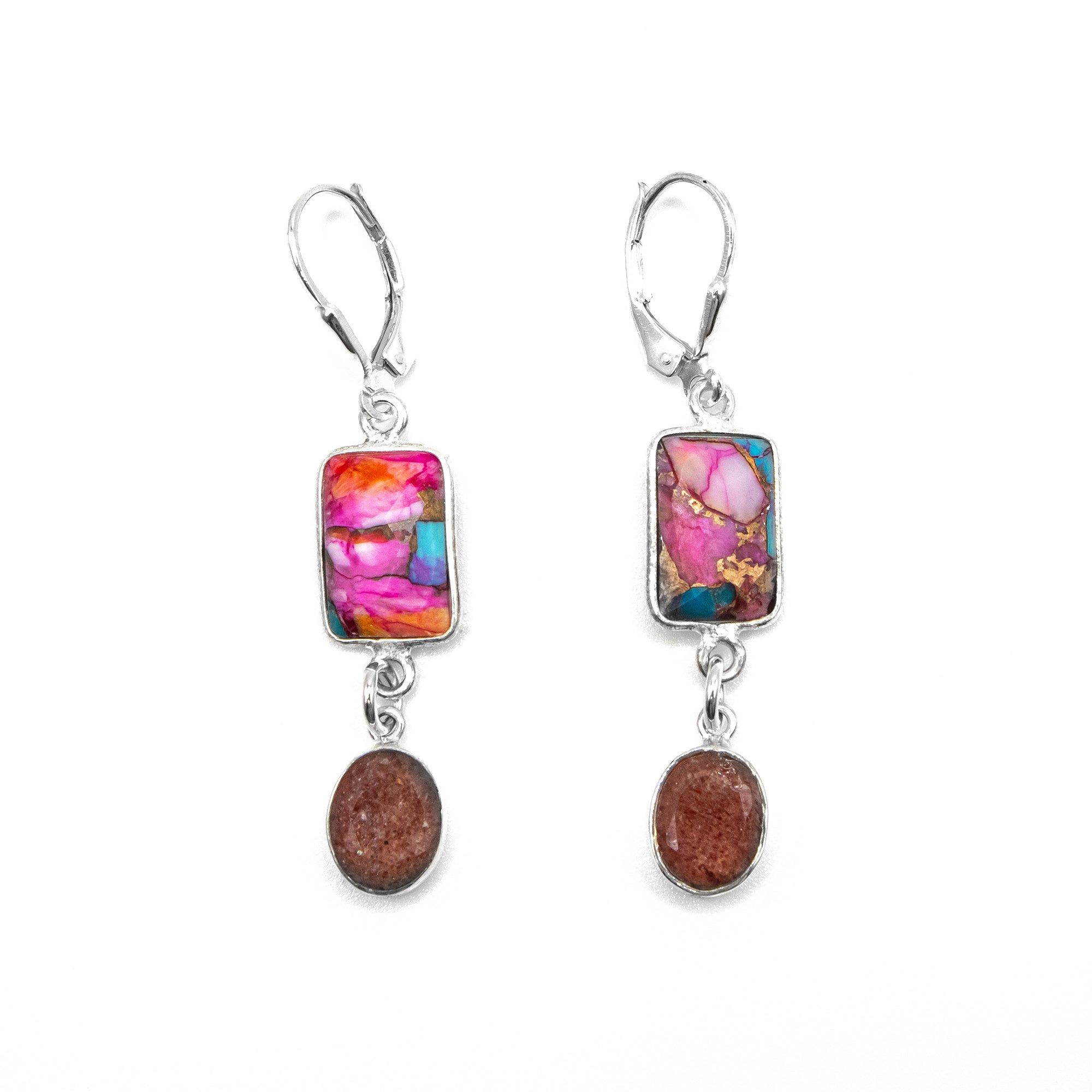 Strawberry Quartz and Oyster Shell Dangle Earrings