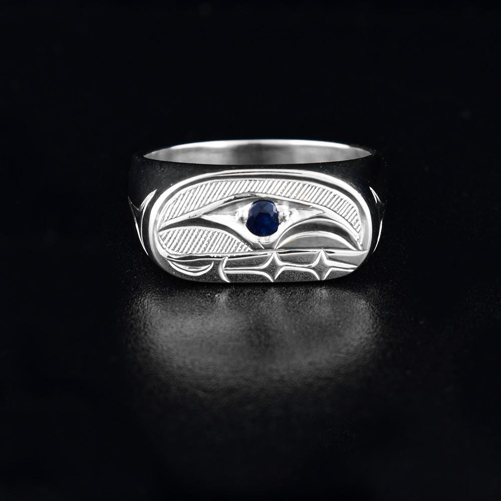Sterling Silver Signet Orca Ring with Sapphire | Artina's Jewellery