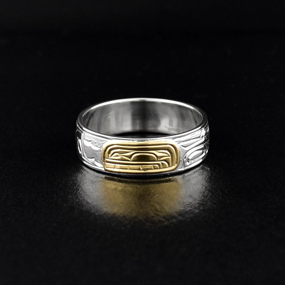 Hand Carved Silver and 14K Gold Orca Ring