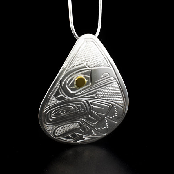 Gold and Silver Teardrop Raven Pendant