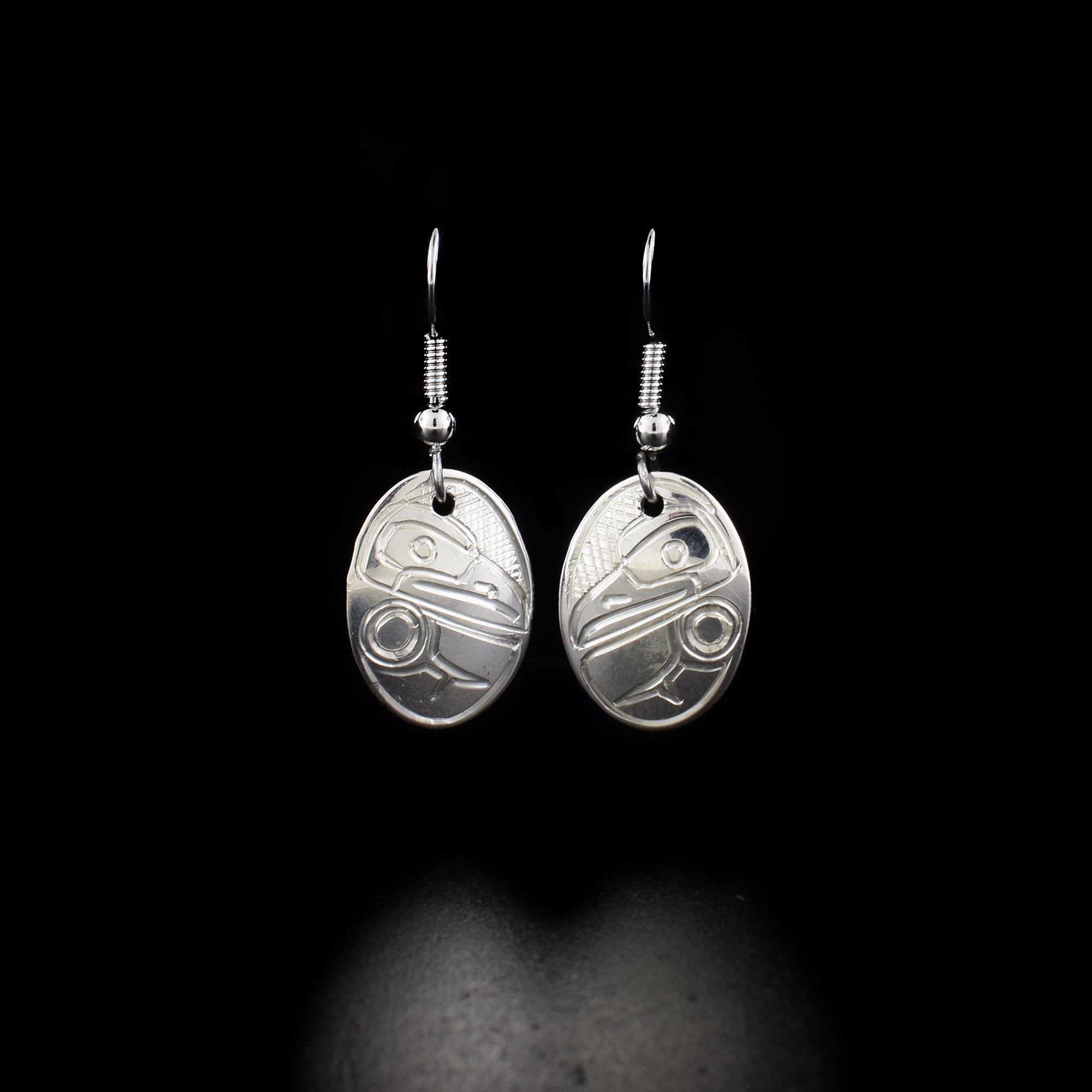 Small Sterling Silver Oval Raven Earrings