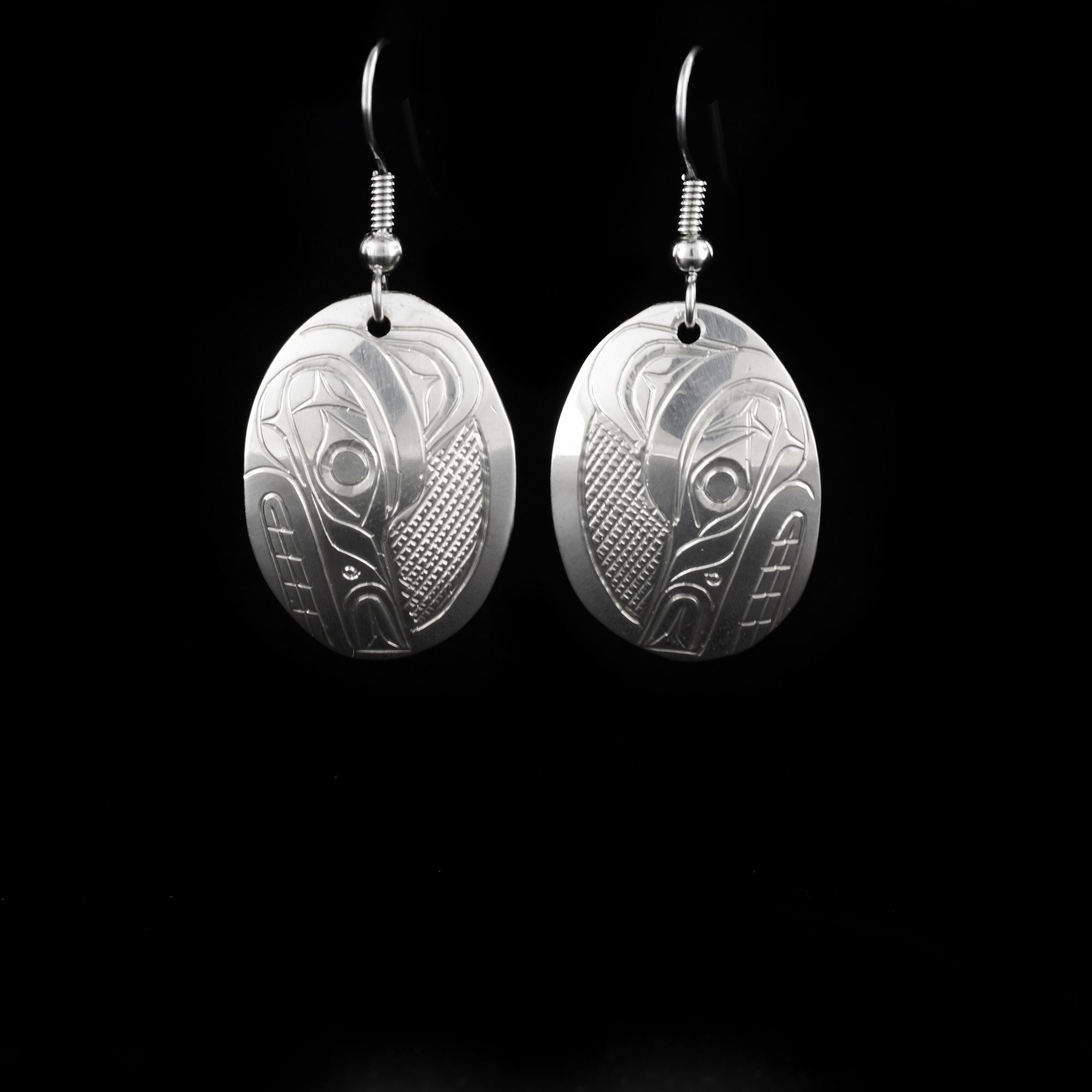 Sterling Silver Oval Wolf Head Earrings