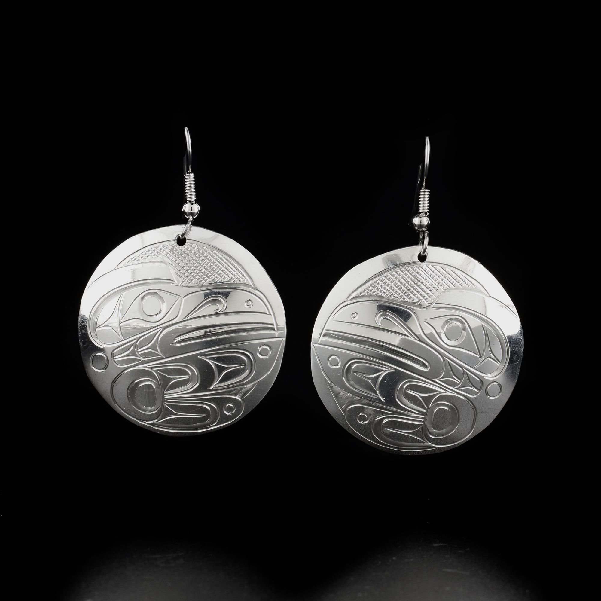 Sterling Silver Round Raven Earrings